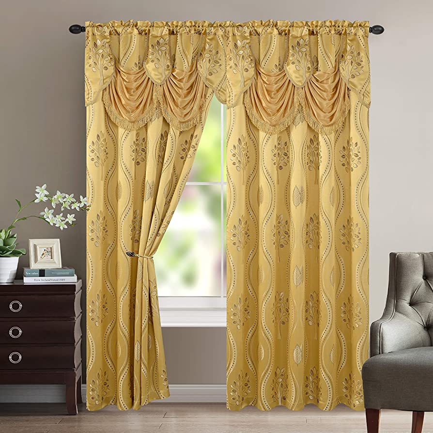 2 AURORA CURTAIN PANELS WITH ATTACHED AUSTRIAN VALANCE 84 inches long ...